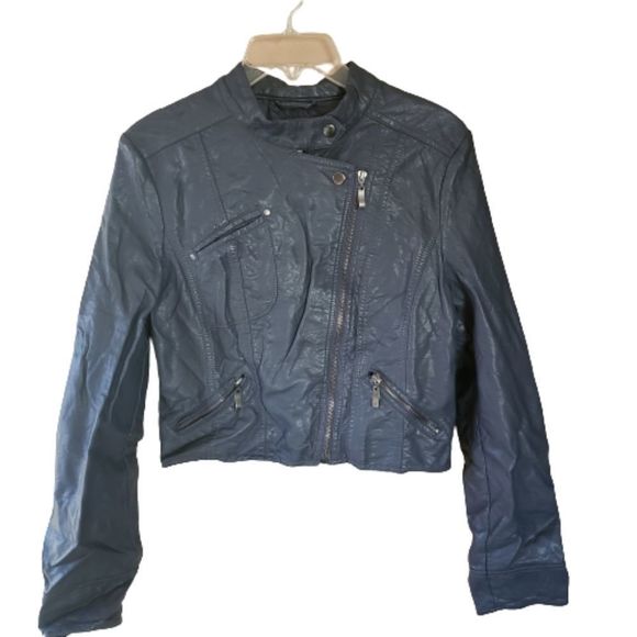Vintage | Jackets & Coats | Vintage Womans Blue Faux Leather Jacket ...